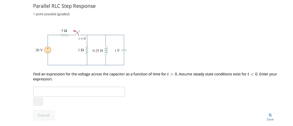 Solved Parallel RLC Step Response 1point possible (graded) | Chegg.com