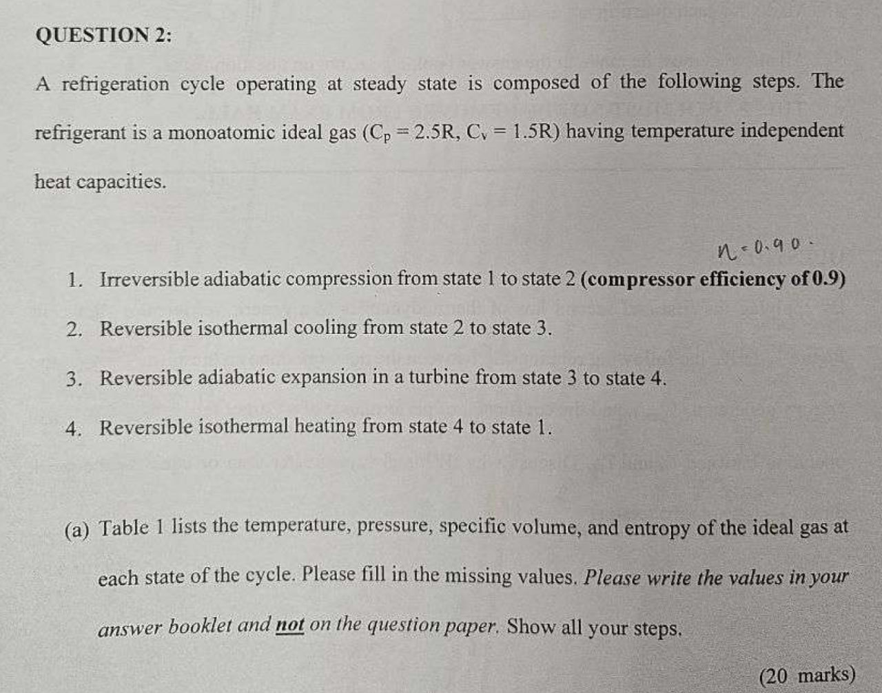 Solved QUESTION 2: A refrigeration cycle operating at steady | Chegg.com