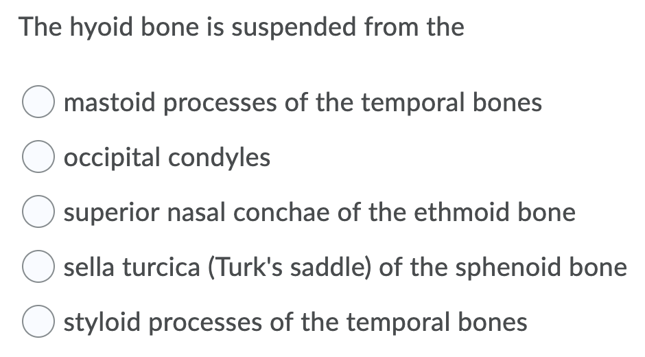 Solved The hyoid bone is suspended from the mastoid | Chegg.com