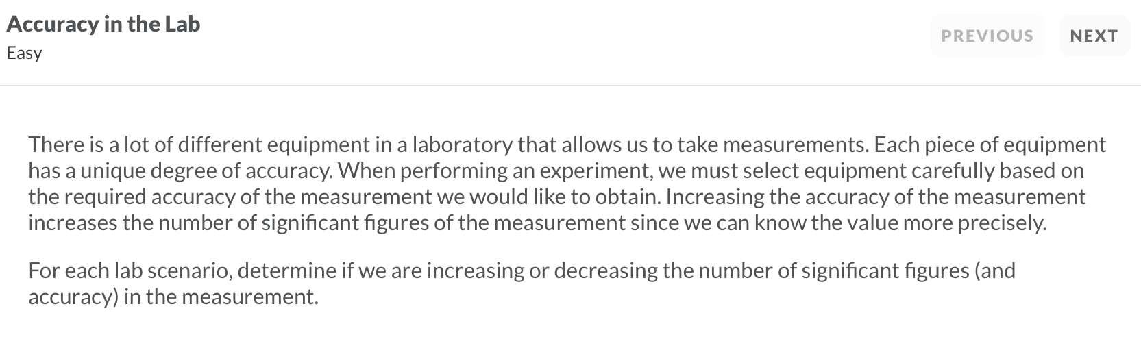 Solved Accuracy in the Lab Easy PREVIOUS NEXT There is a lot | Chegg.com