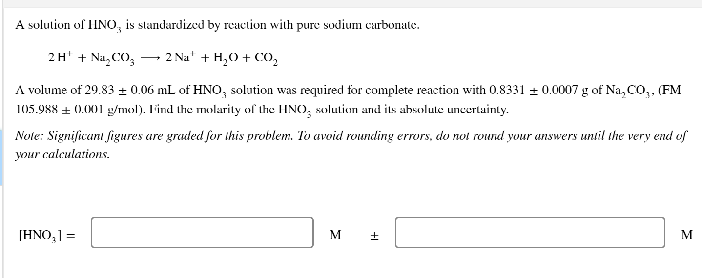 Solved A solution of HNO3 is standardized by reaction with | Chegg.com