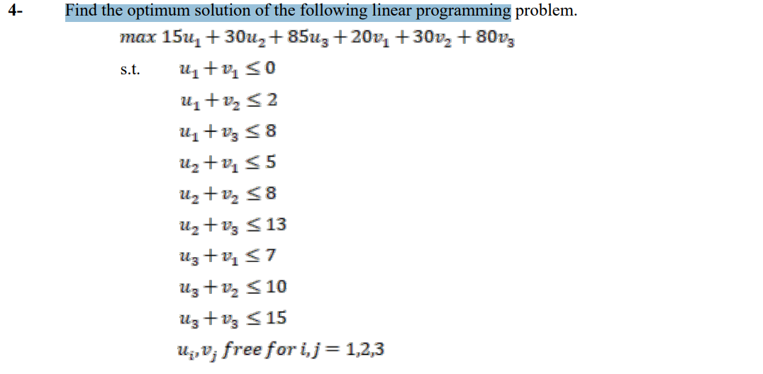 Solved Find the optimum solution of the following linear | Chegg.com