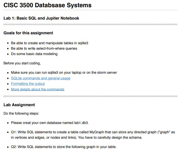 Solved CISC 3500 Databsase Systems Lab 1: Basic SQL and | Chegg.com