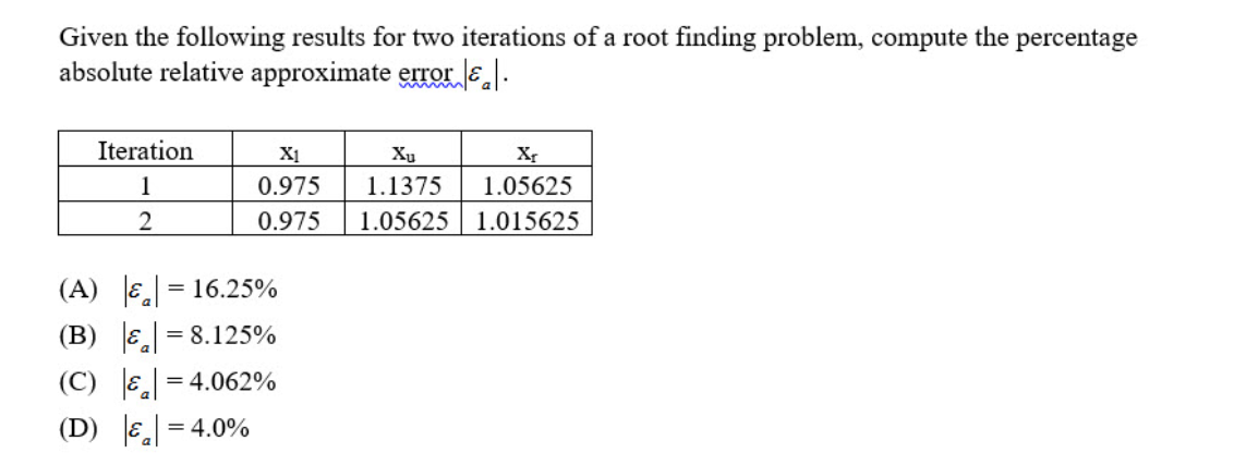 Solved Given the following results for two iterations of a | Chegg.com