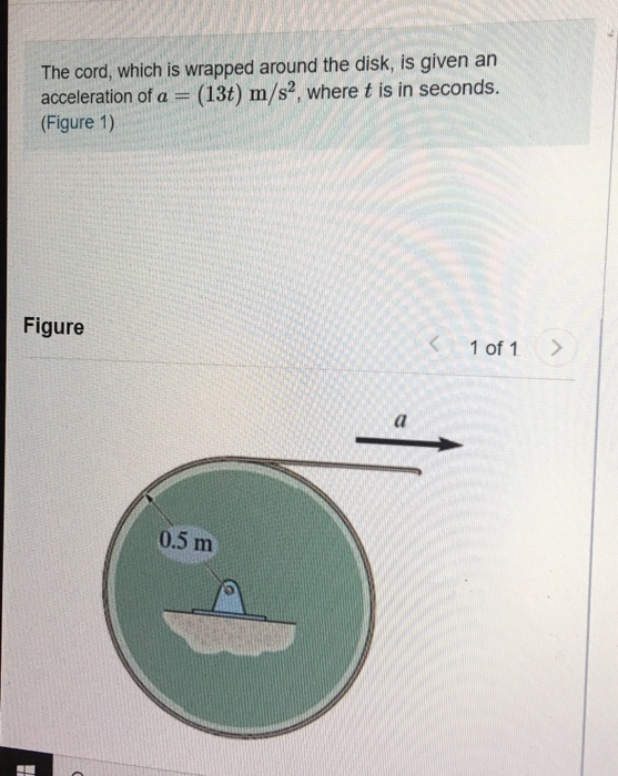 Solved The cord, which is wrapped around the disk, is given | Chegg.com