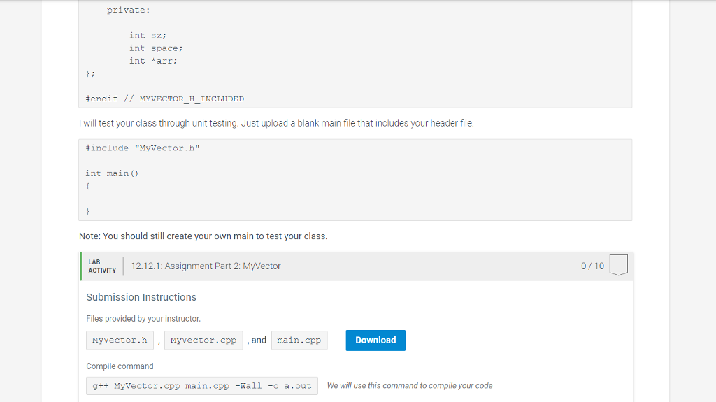 Solved 12.12 Assignment Part 2: MyVector You will use | Chegg.com
