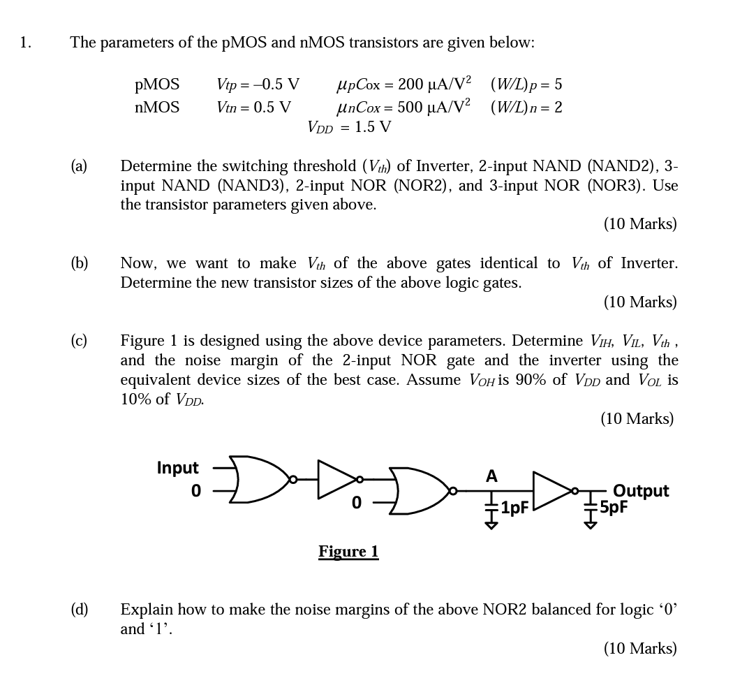 The parameters of the pMOS and nMOS transistors are | Chegg.com