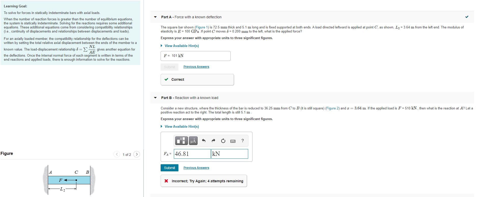 Solved Part A - Force with a known deflection Learning Goal: | Chegg.com