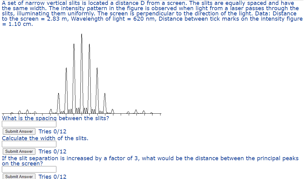 Solved A set of narrow vertical slits is located a distance | Chegg.com