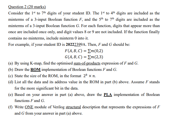 Solved Question 2 (20 marks) Consider the 1st to 7th digits | Chegg.com