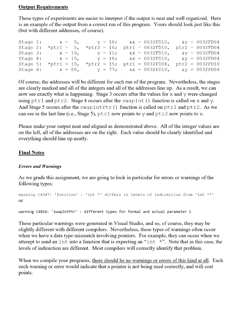 Solved Program 1: Warmup Exercises with Pointers Sometimes | Chegg.com