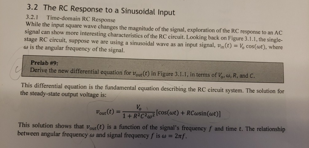3.2 The RC Response to a Sinusoidal Input 3.2.1 | Chegg.com