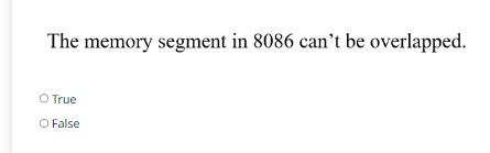 Solved The memory segment in 8086 ﻿can't be | Chegg.com