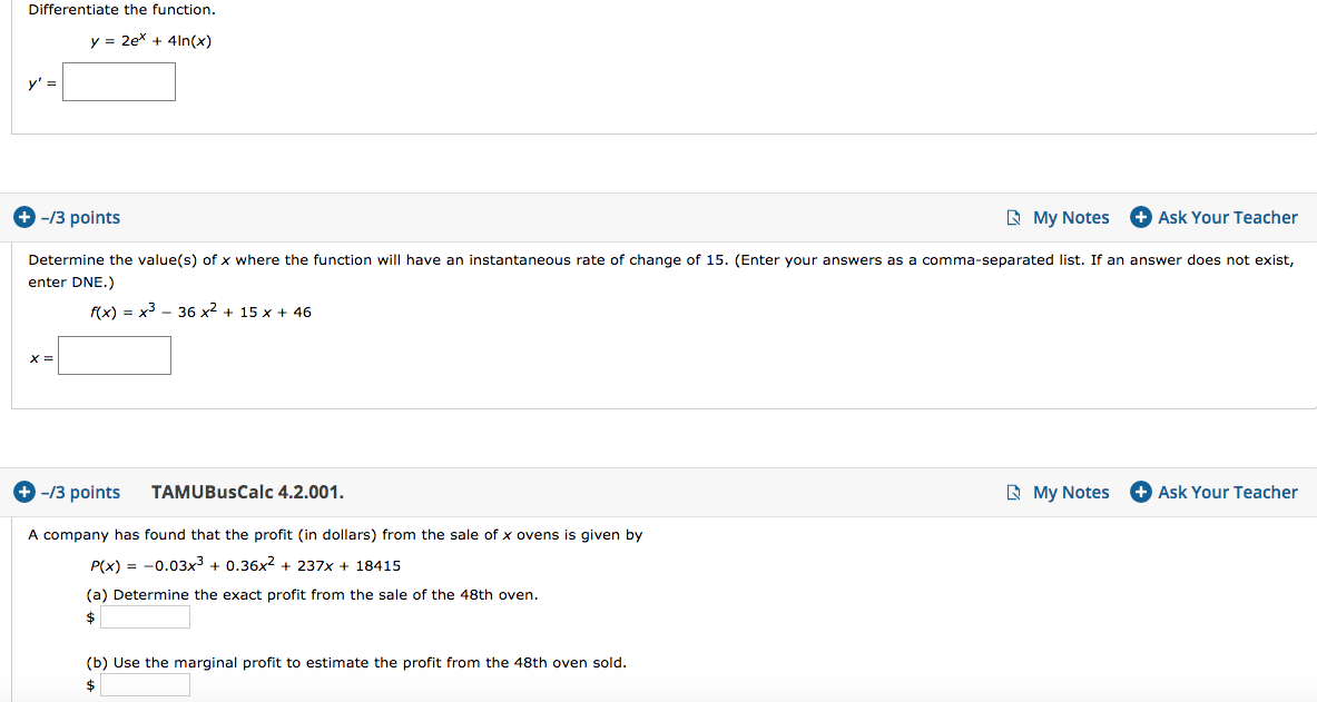 Solved Differentiate the function. y = 2eX + 4in(x) +-/3 | Chegg.com