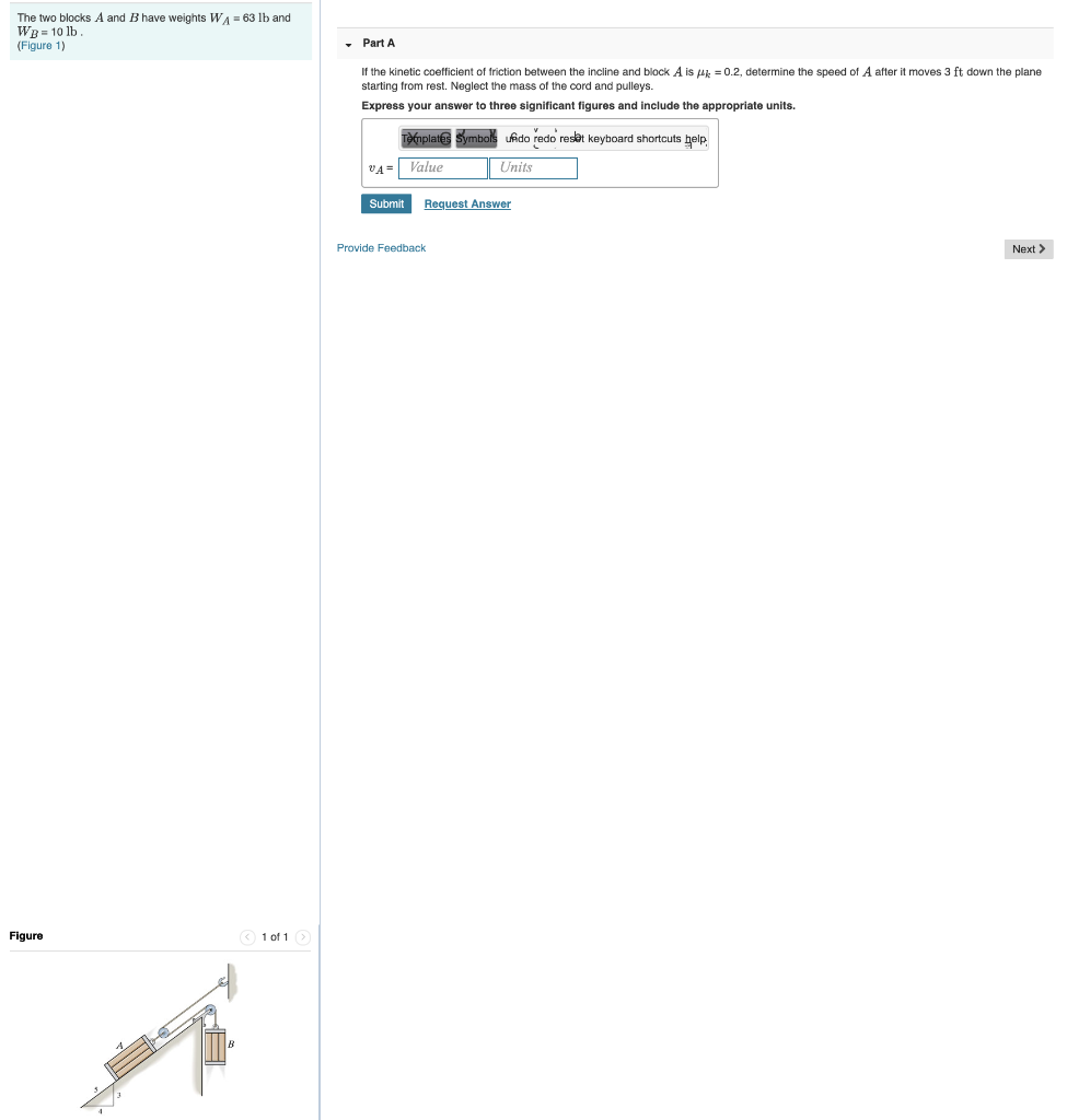Solved The two blocks A and B have weights WA = 63 lb and WB | Chegg.com