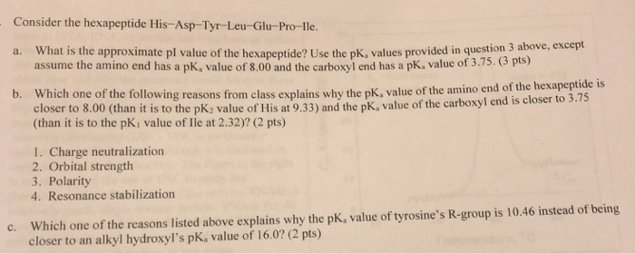 Solved Consider the hexapeptide His-Asp-Tyr-Leu-Glu-Pro-Ile. | Chegg.com
