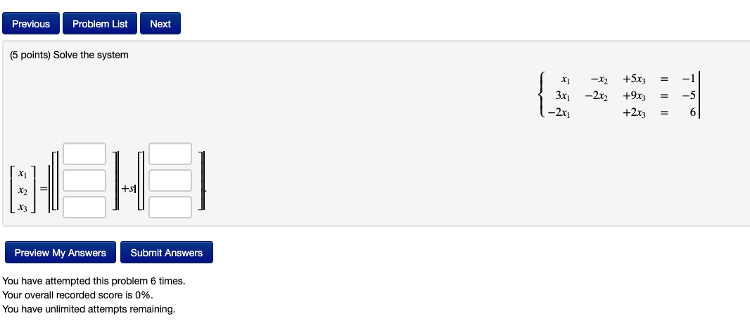Solved Previous Problem List Next (5 points) Solve the | Chegg.com