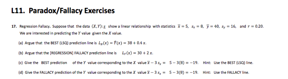 17. Regression Fallacy. Suppose that the data (X,Y):s | Chegg.com