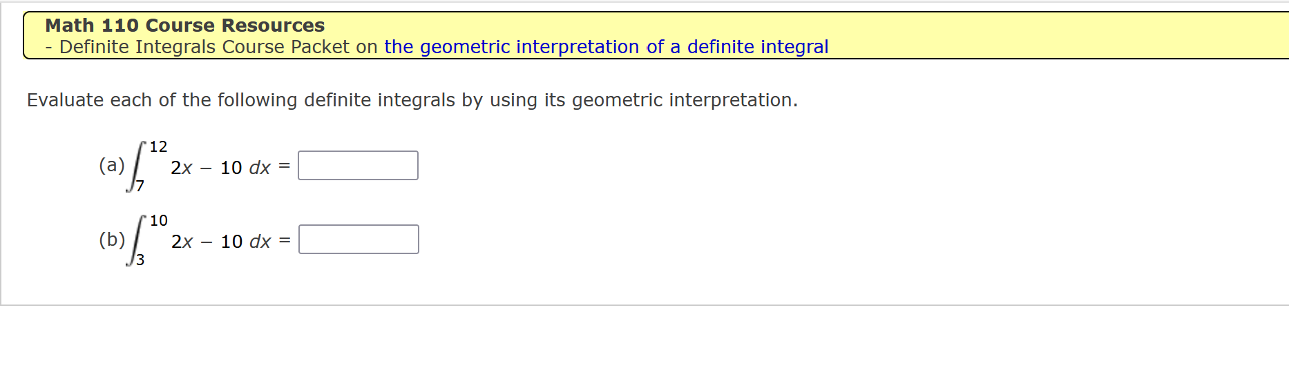 Solved Math 110 Course Resources - Definite Integrals Course | Chegg.com