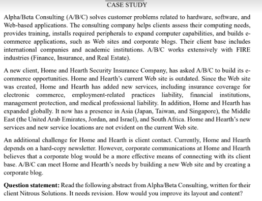 Alpha/Beta Consulting (A/B/C) solves customer | Chegg.com