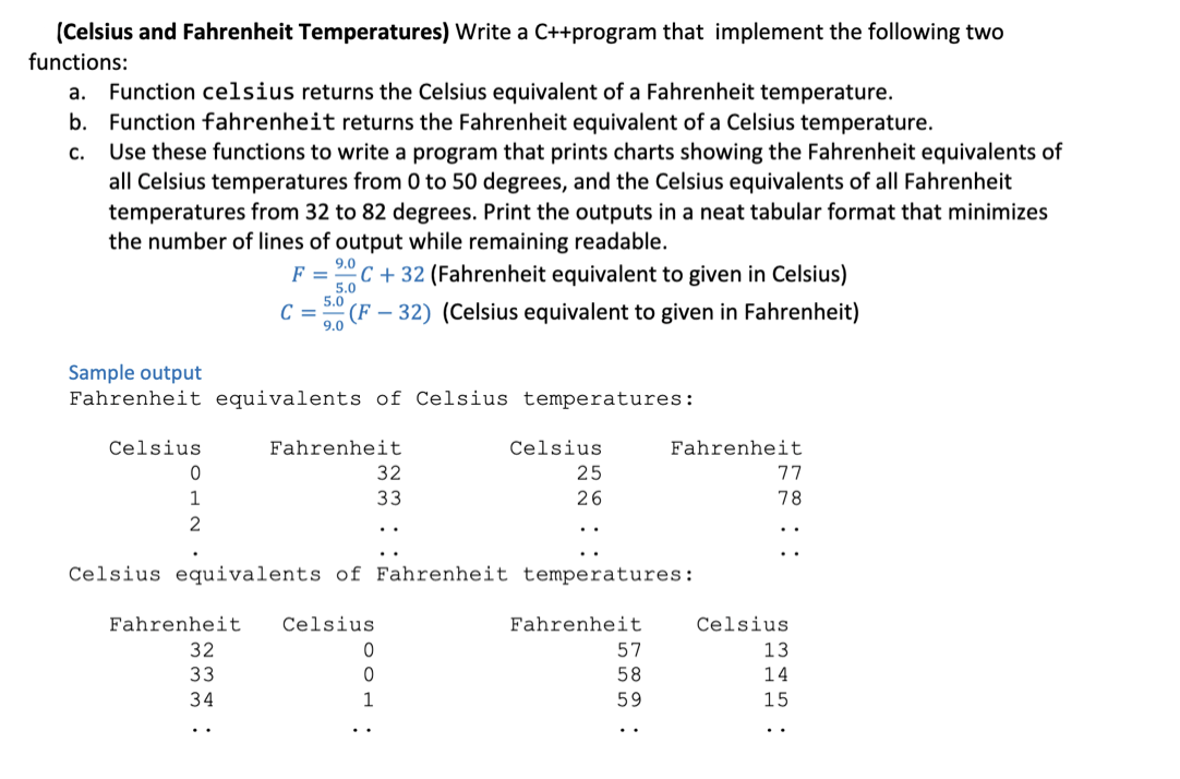 Solved C. (Celsius and Fahrenheit Temperatures) Write a | Chegg.com