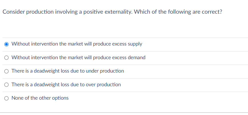 Solved Consider production involving a positive externality. | Chegg.com