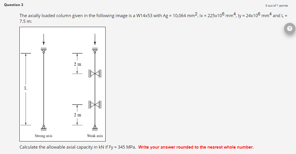 Solved 0 out of 1 points The axially loaded column given in | Chegg.com