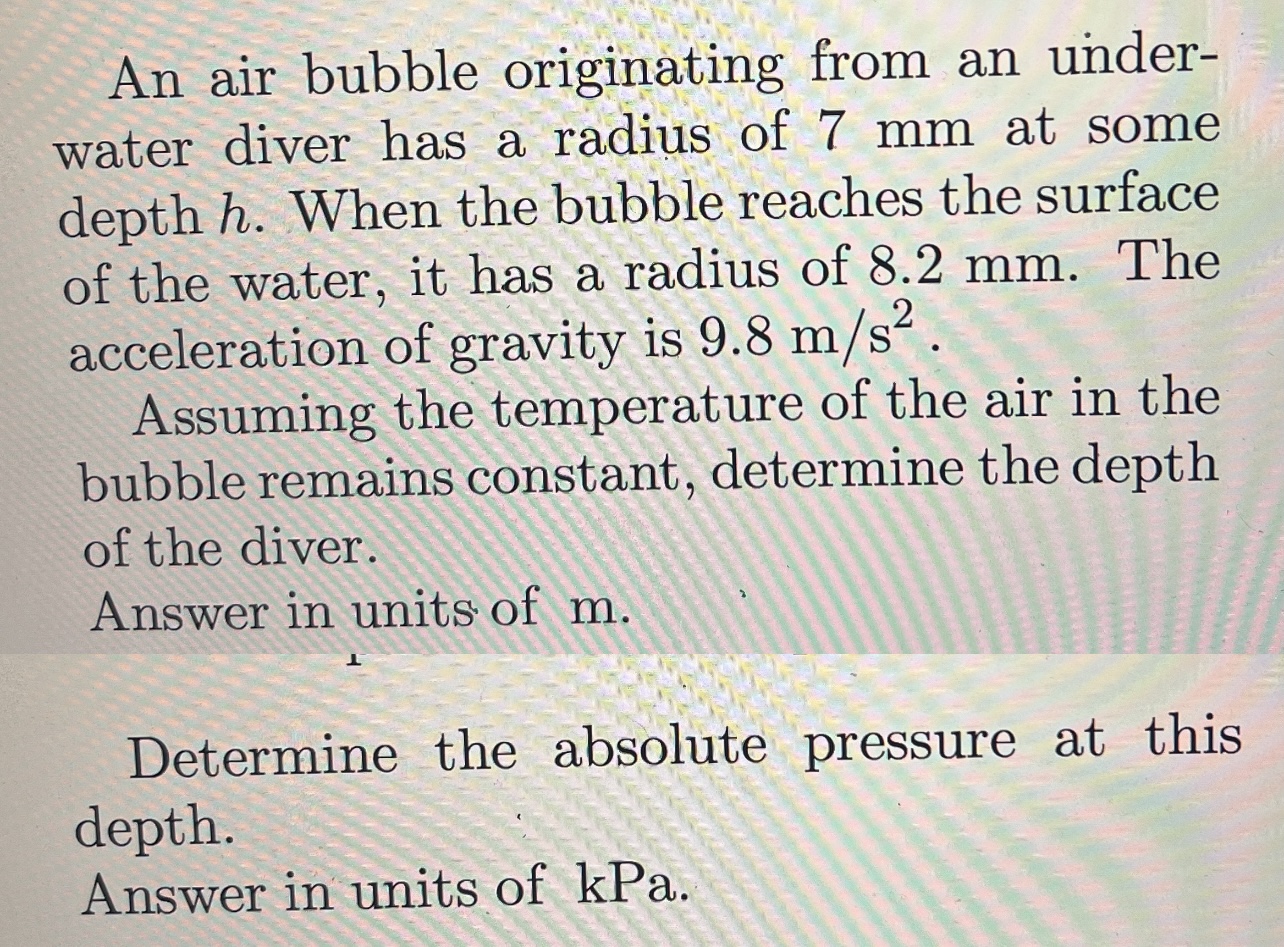 Solved by an EXPERT Determine the absolute pressure at this depth.Answer | Chegg.com