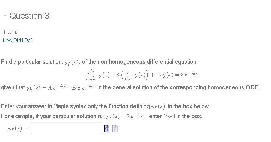 Solved Find a particular solution, yp(x), of the | Chegg.com