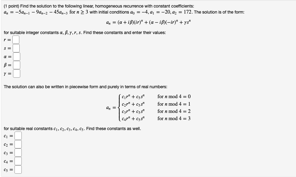 Solved (1 point) Find the solution to the following linear, | Chegg.com