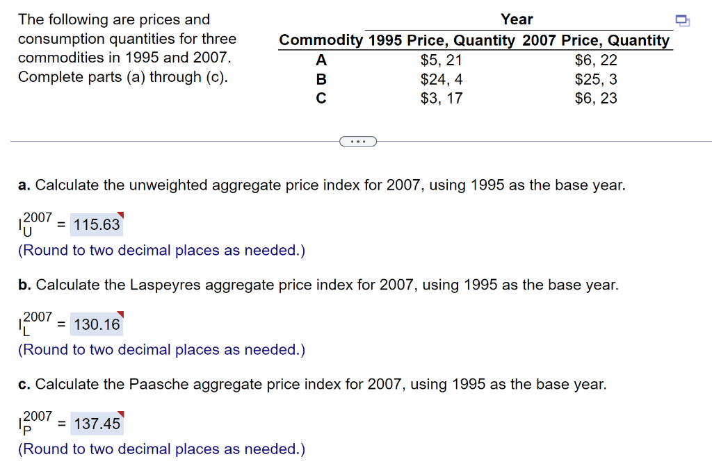 Solved The following are prices and consumption quantities | Chegg.com