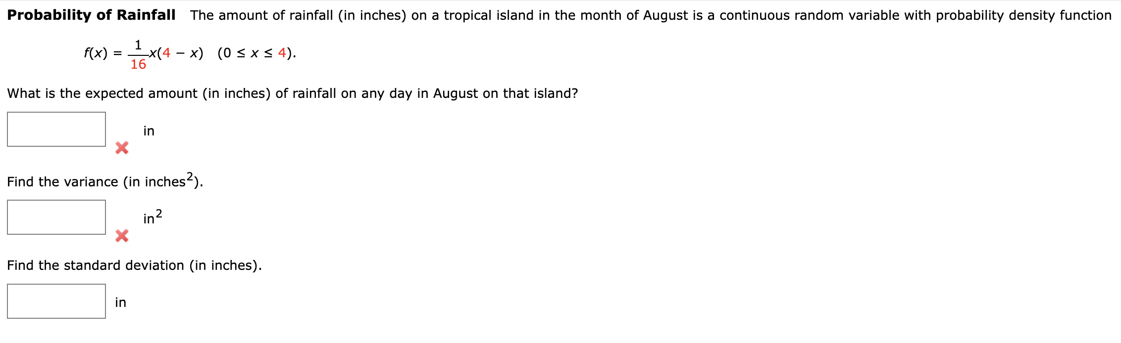 Solved Probability of Rainfall The amount of rainfall (in | Chegg.com
