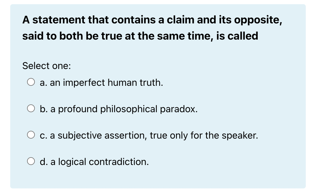 Solved A statement that contains a claim and its opposite, | Chegg.com