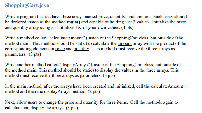 Solved Shopping Cart.java Write a program that declares | Chegg.com