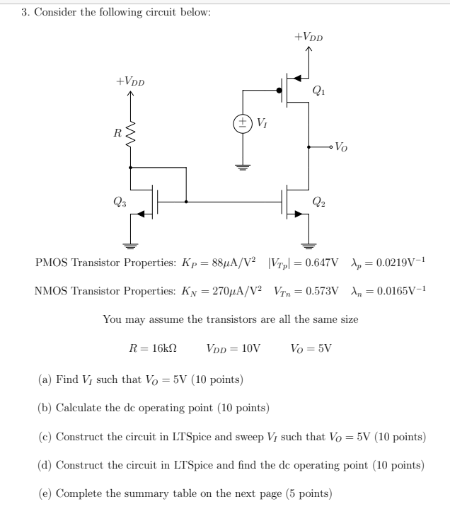 3. Consider the following circuit below: PMOS | Chegg.com