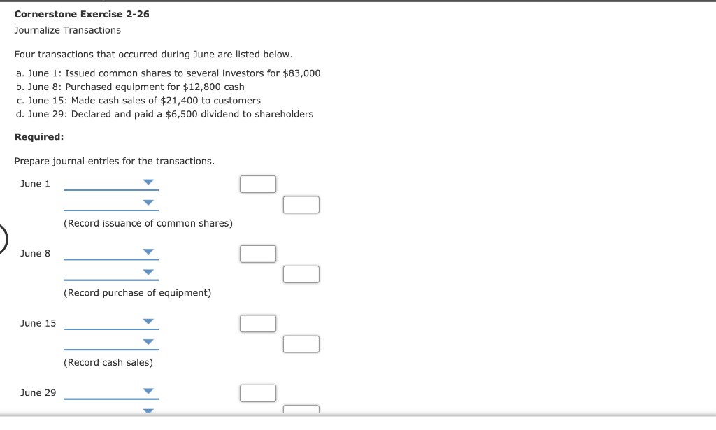 Solved Cornerstone Exercise 2-26 Journalize Transactions | Chegg.com