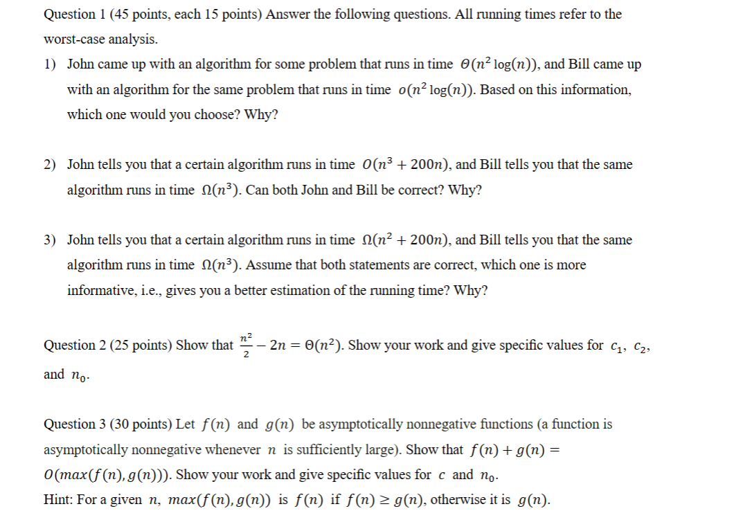 Solved Question 1 (45 points, each 15 points) Answer the | Chegg.com