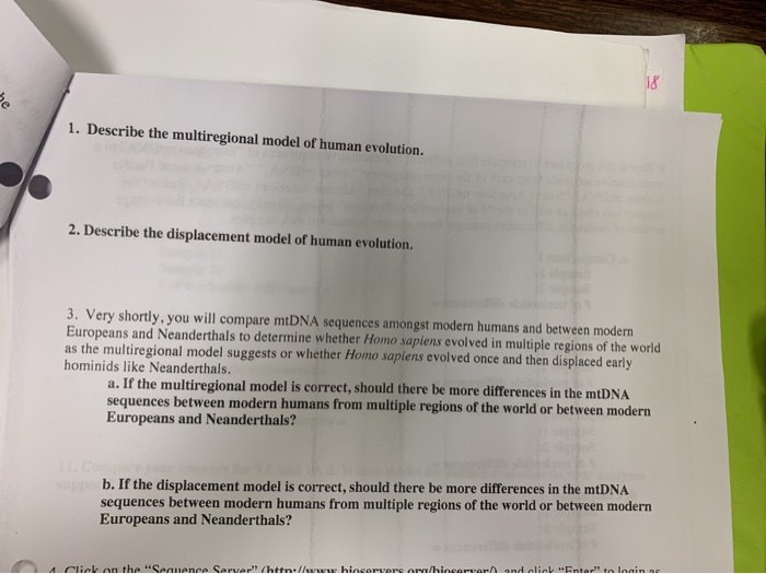 Solved 18 1. Describe the multiregional model of human | Chegg.com