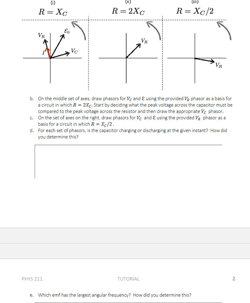 Solved b. On the middle set of axes, draw phasors for VC and | Chegg.com