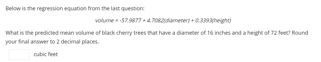 Solved Below is the regression equation from the last | Chegg.com
