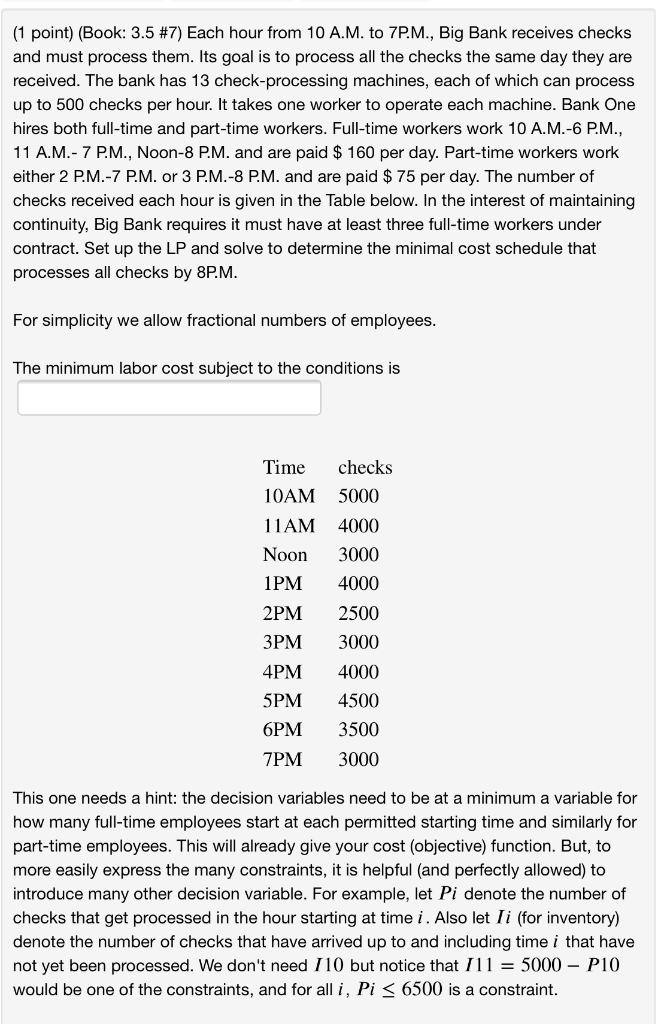Solved (1 point) (Book: 3.5 #7) Each hour from 10 A.M. to | Chegg.com