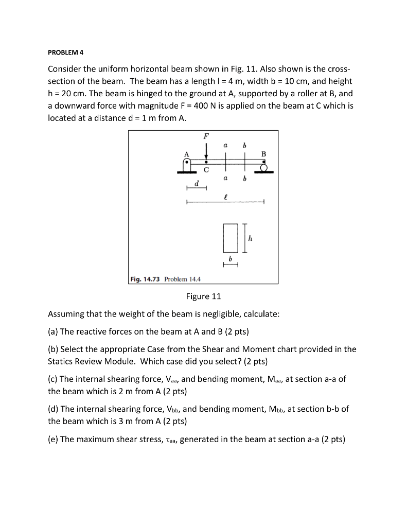 Solved PROBLEM 4 Consider the uniform horizontal beam shown | Chegg.com