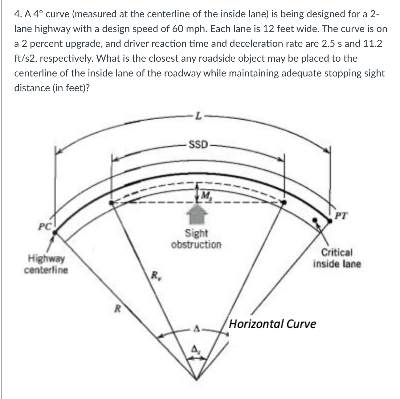 Solved 4. A 4∘ curve (measured at the centerline of the | Chegg.com