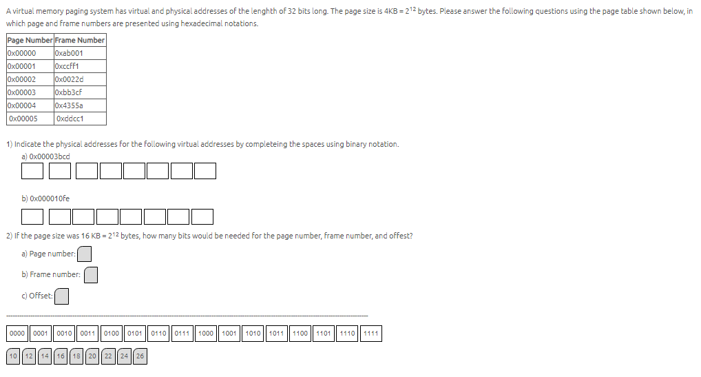 Solved A virtual memory paging system has virtual and | Chegg.com