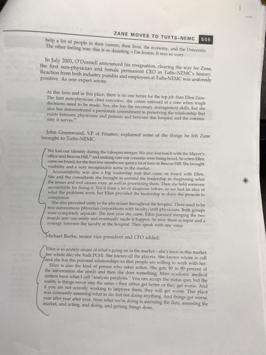 Solved 6 CASE Ellen Zane - Leading Change at Tufts-NEMC It | Chegg.com