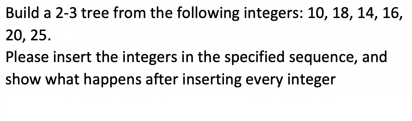 Solved Build a 2-3 tree from the following integers: 10, 18, | Chegg.com