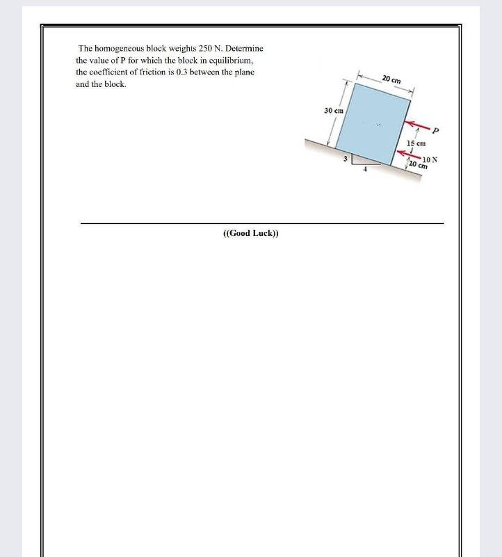 Solved The homogeneous block weights 250 N. Determine the | Chegg.com