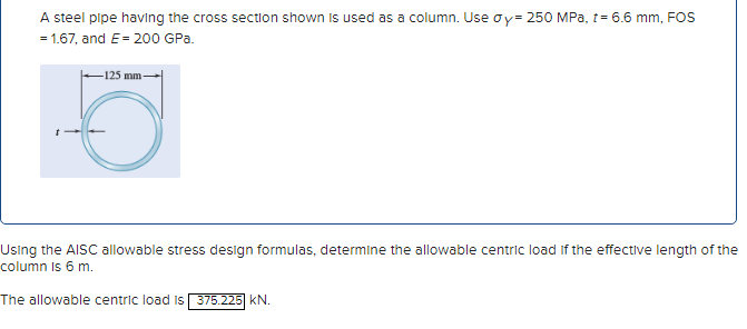 Solved A steel pipe having the cross section shown Is used | Chegg.com