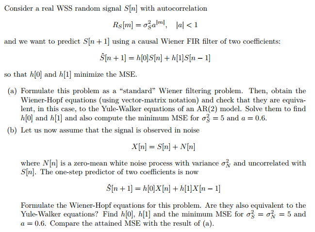 Consider a real WSS random signal Sin with | Chegg.com