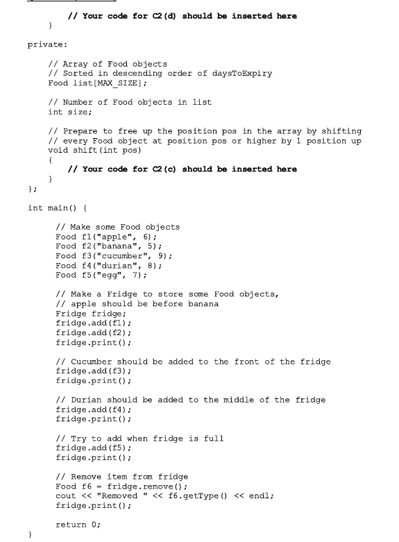 Solved Food is a class for storing information about a food | Chegg.com